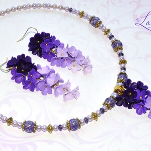 Purple Jewelry Set Purple Flower Jewelry Set Purple Flower Necklace ...