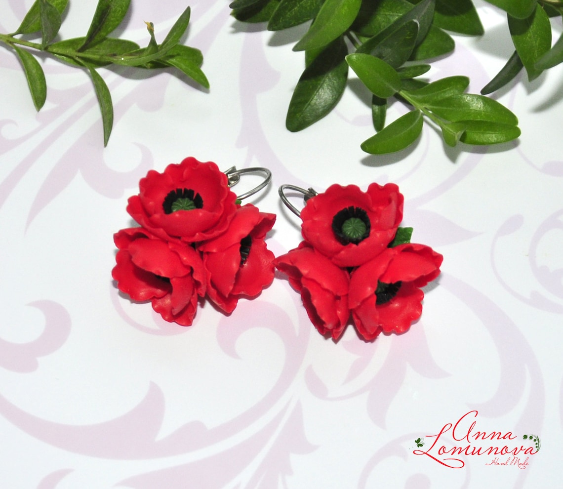 Ethnic Wedding Poppy Poppies Earrings Red Poppy Earrings Red - Etsy