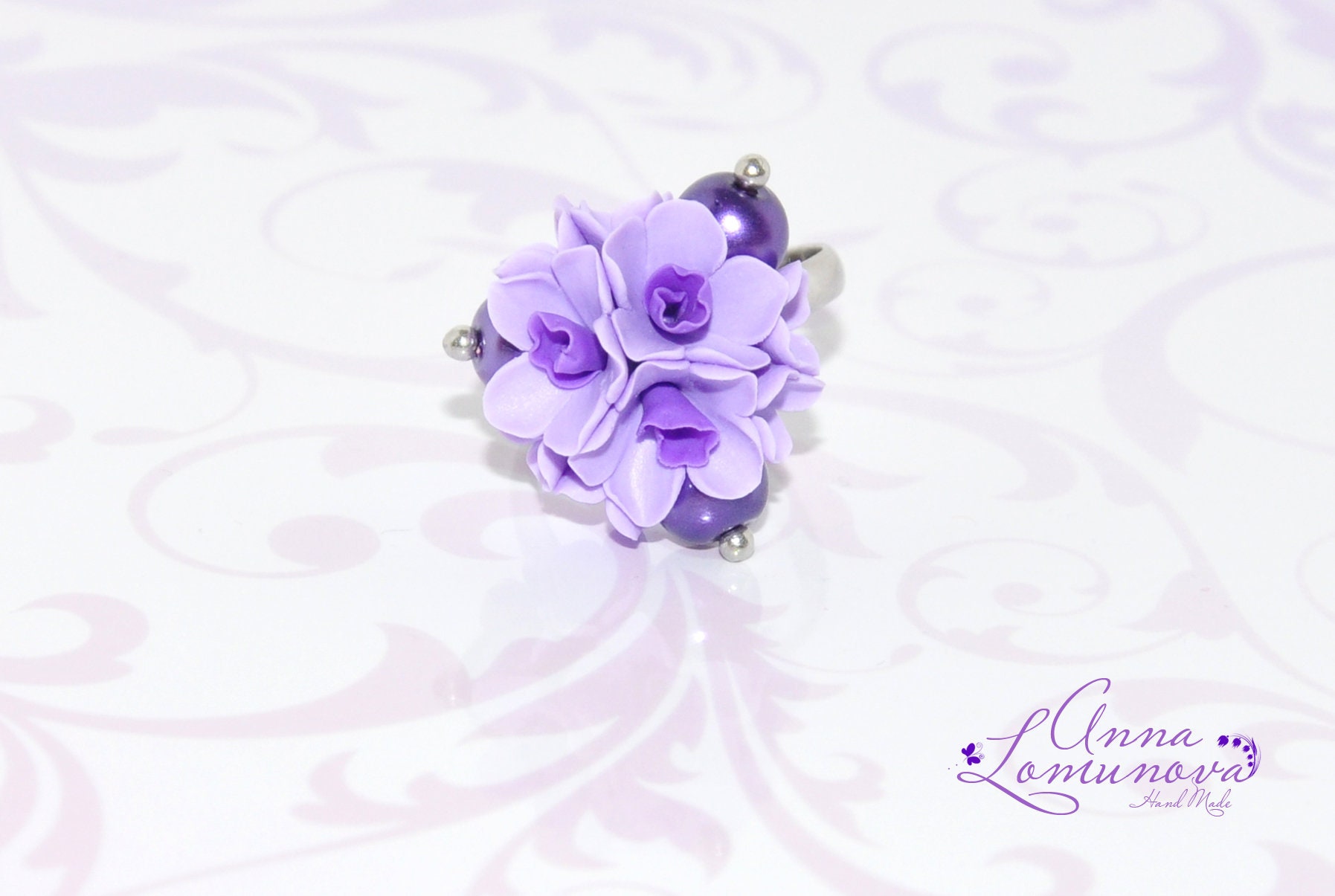 Purple Flower Ring Violet Flower Ring Lavender Ring Purple - Etsy