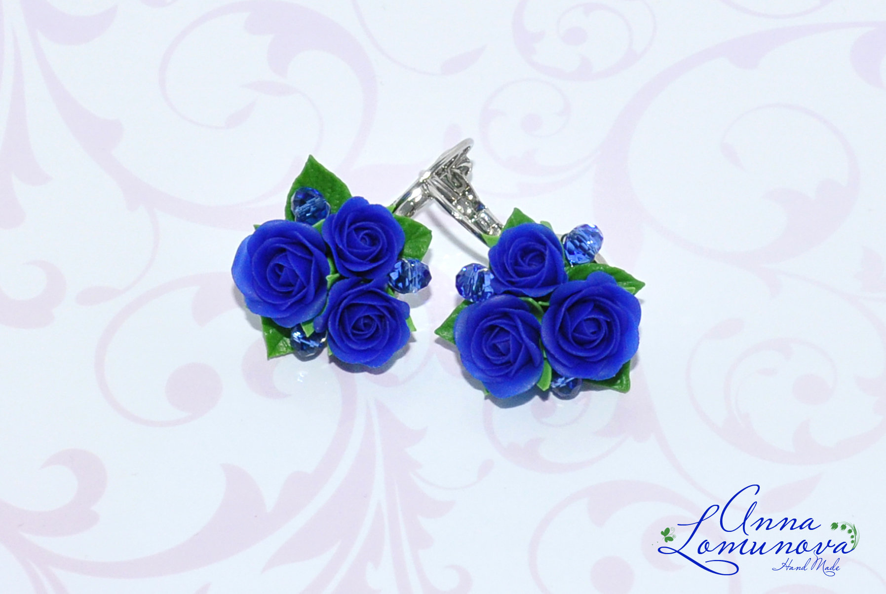 Royal blue earrings Blue rose earrings Blue flower earrings | Etsy