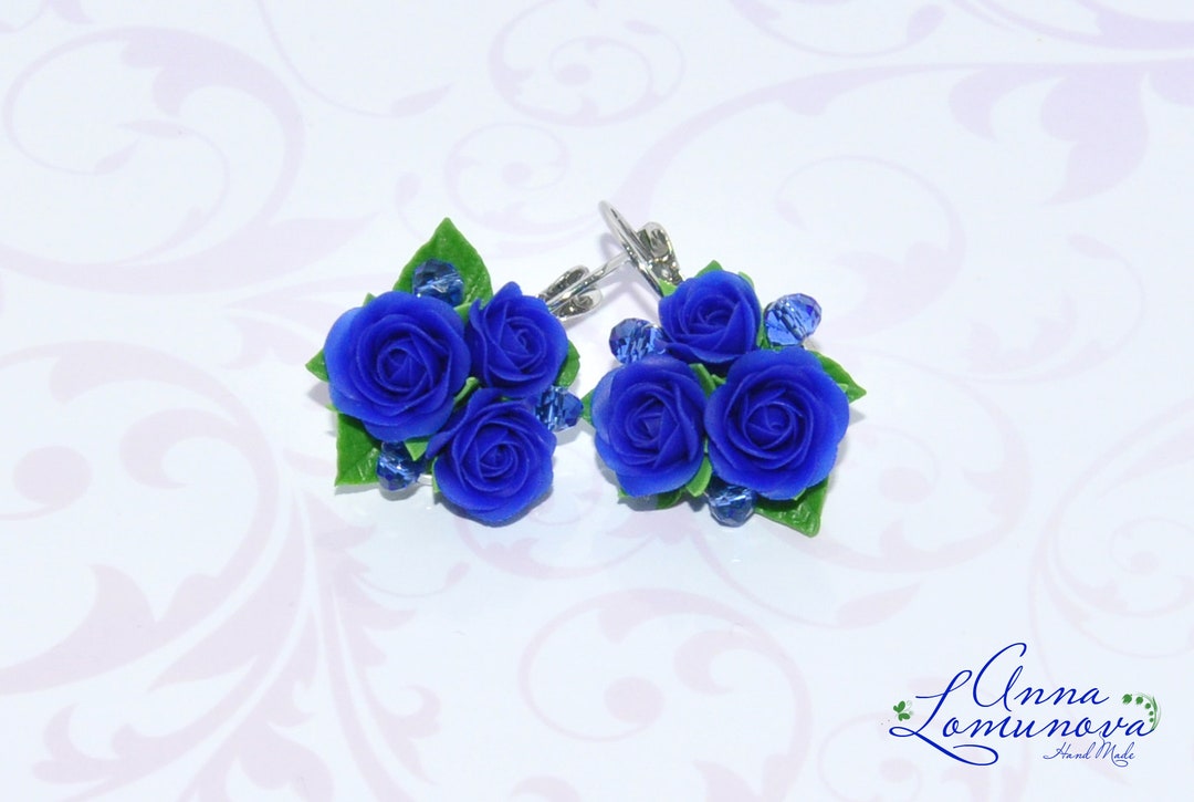 Royal Blue Earrings Blue Rose Earrings Blue Flower Earrings Gift Blue ...