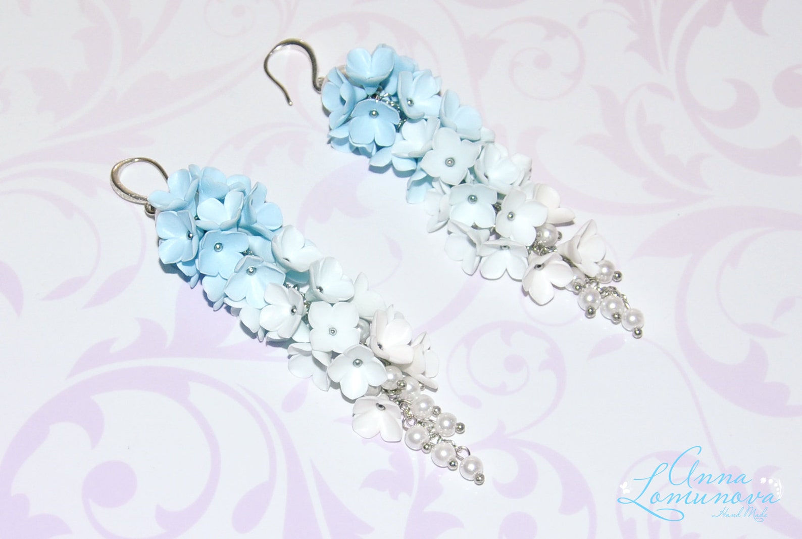 Light Blue Earrings Blue Long Earrings Light Blue Bridal Earrings Blue ...
