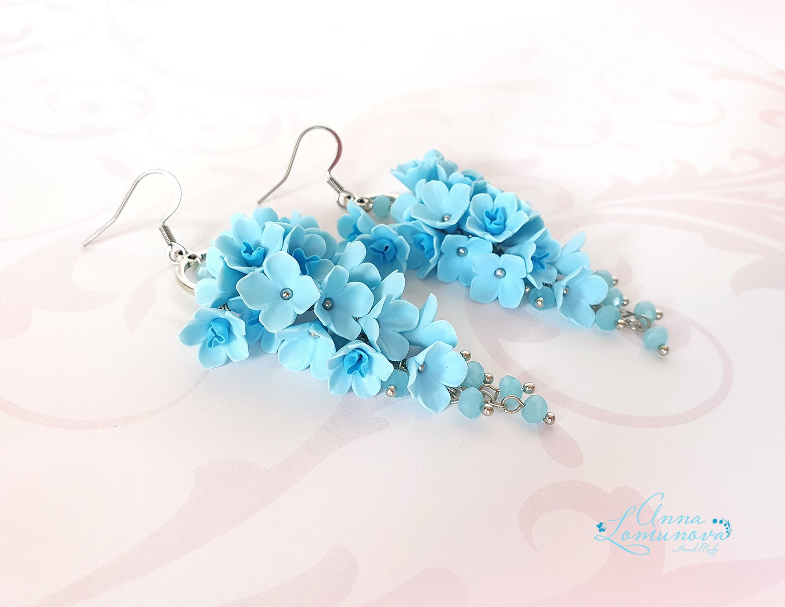 Light Blue Earrings Blue Long Earring Blue Flower Earrings - Etsy UK