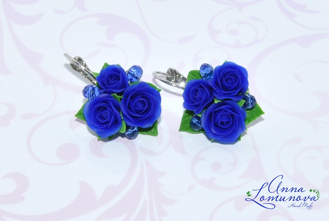 Royal Blue Earrings Blue Rose Earrings Blue Flower Earrings - Etsy