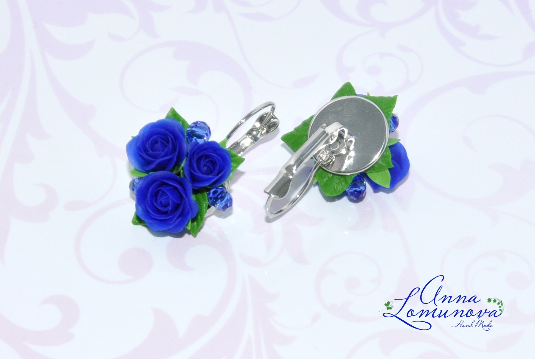 Royal blue earrings Blue rose earrings Blue flower earrings | Etsy