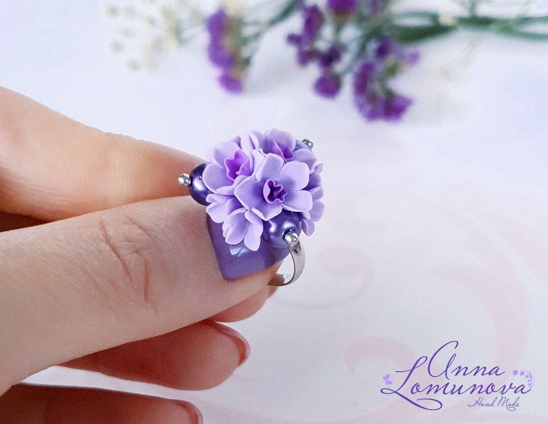 Purple Flower Ring Violet Flower Ring Lavender Ring Purple Cocktail ...