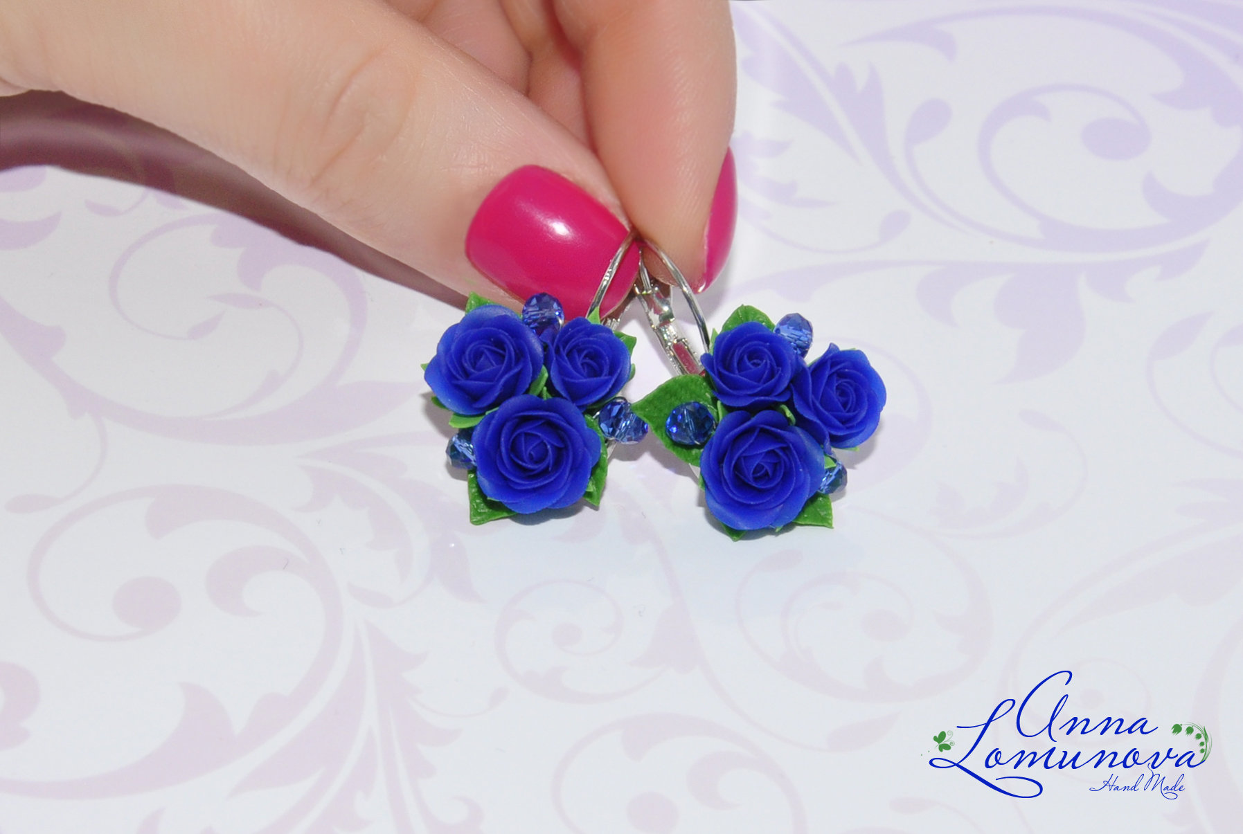 Royal blue earrings Blue rose earrings Blue flower earrings | Etsy