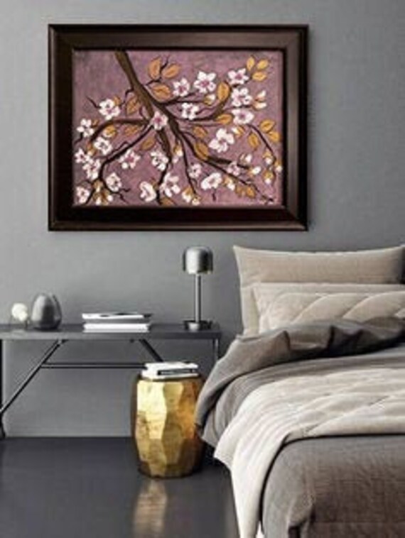 Sakura Acrylic Painting Modern Tree Wall Art Blooming Tree - Etsy