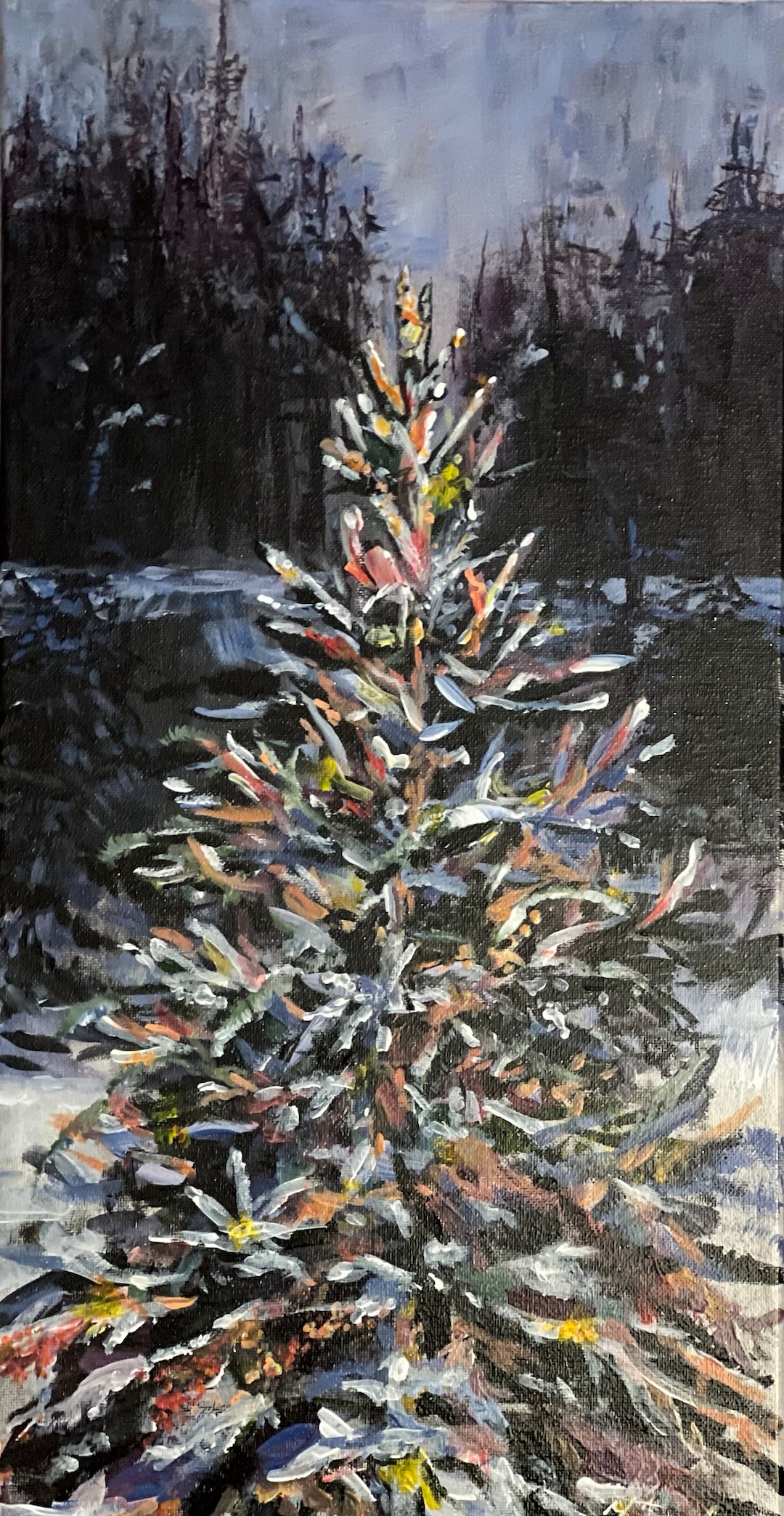 Acrylic Painting Christmas Tree in the Snowy Forest - Etsy