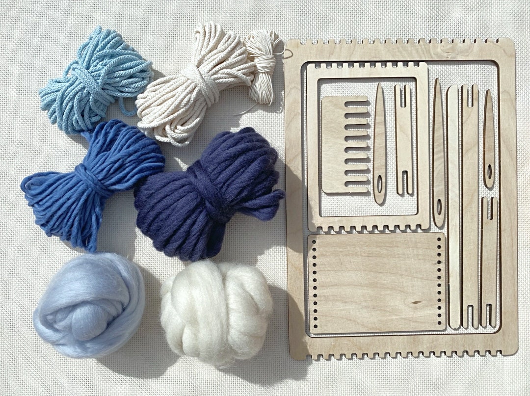 Weaving Loom Kit/white Blue Pallete/woven Tapestry/do It Yourself ...