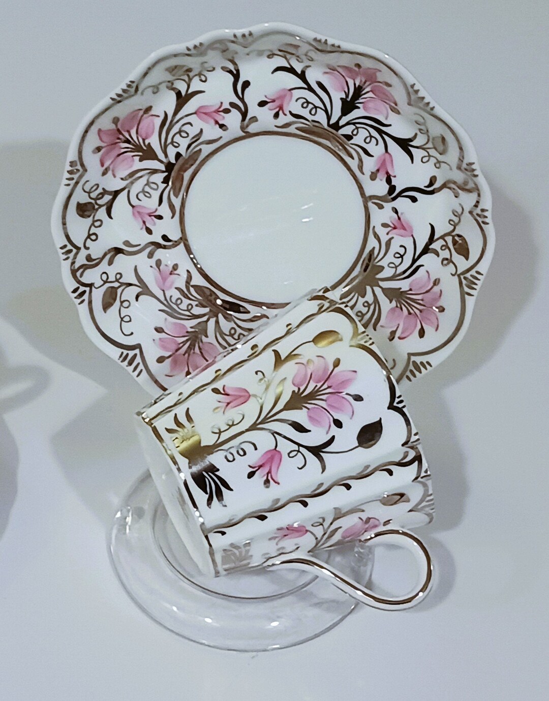 1 Vintage Wedgwood Pink Papyrus Demitasse Cup & Saucer Serrated Form ...