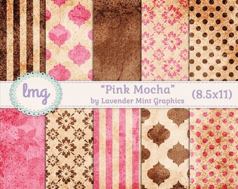 Pink and Brown Digital Scrapbooking Paper Pink | Etsy