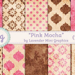 Pink and Brown Digital Scrapbooking Paper Vintage Rustic | Etsy