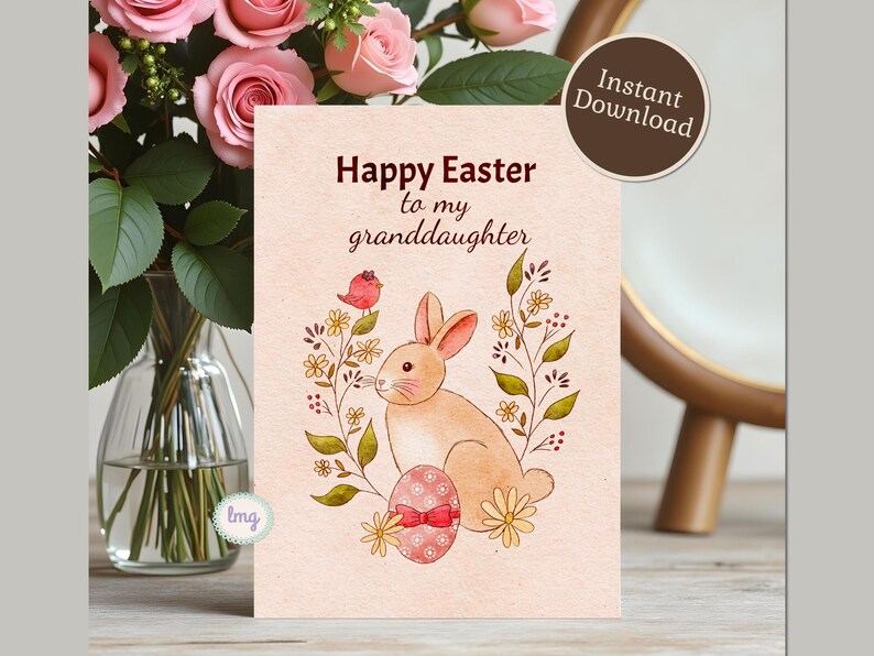 Printable Happy Easter Granddaughter Greeting Card | Easter Bunny ...