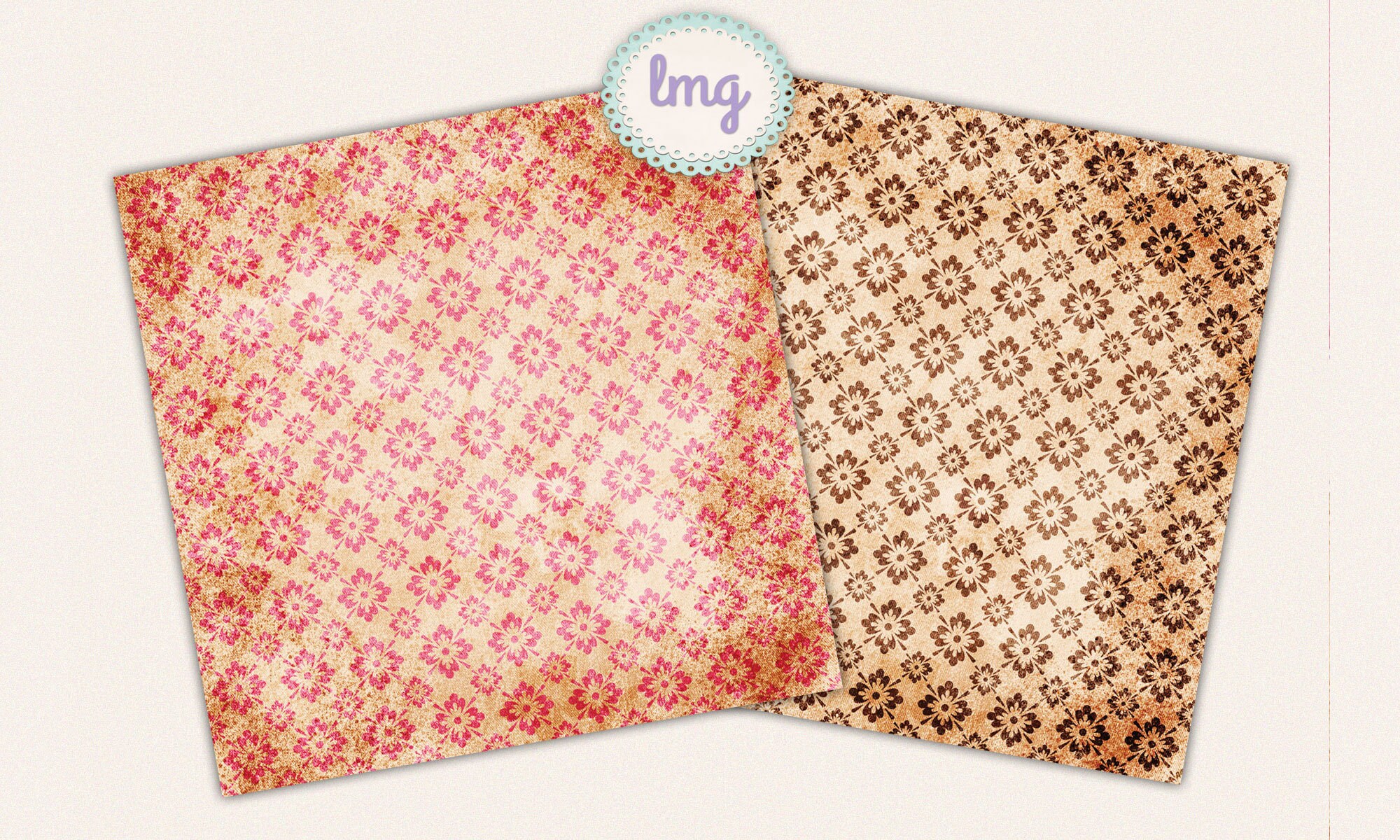 Pink and Brown Digital Scrapbooking Paper Vintage, Rustic, Shabby Chic ...