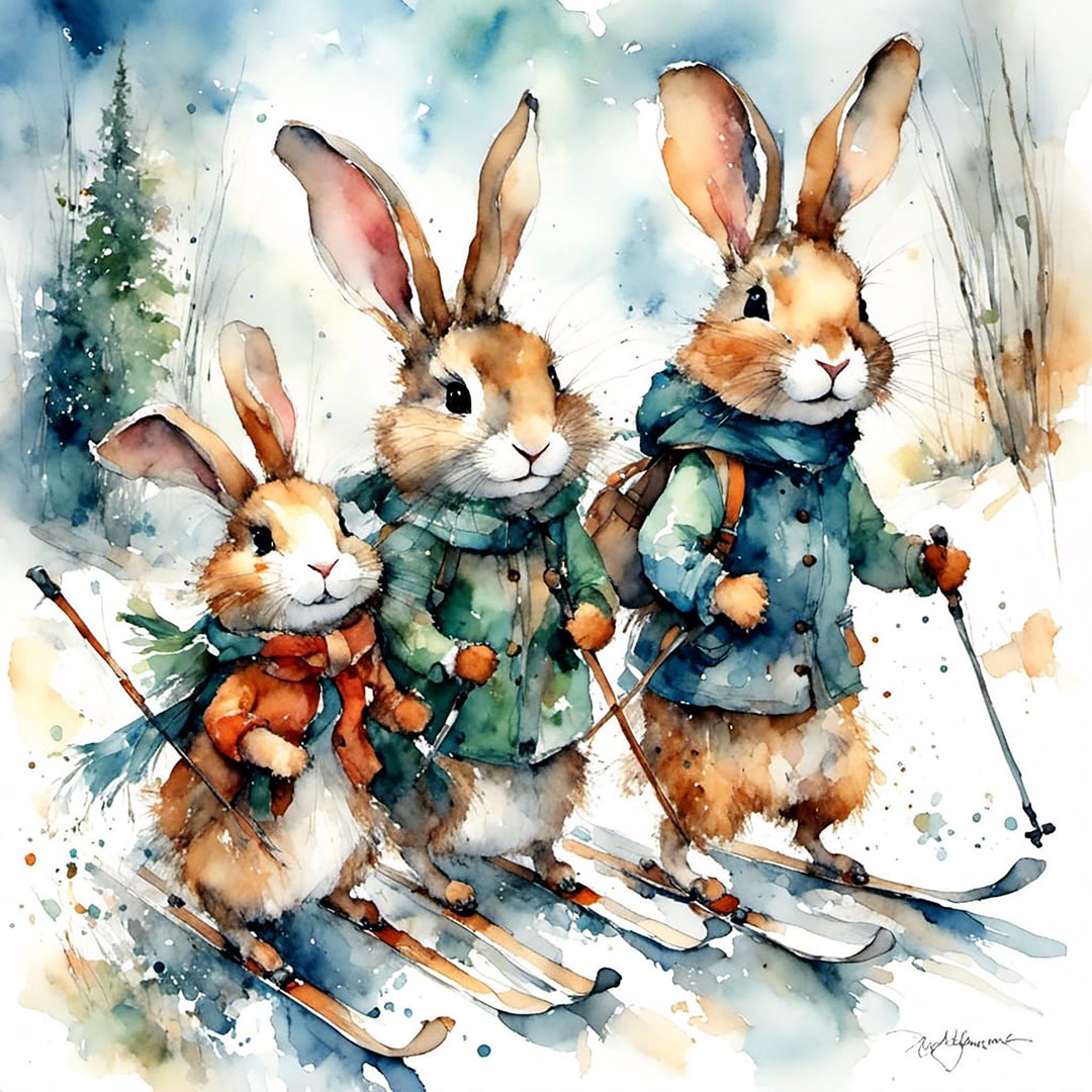 Digital Download 4 Images Skiing Bunnies - Etsy