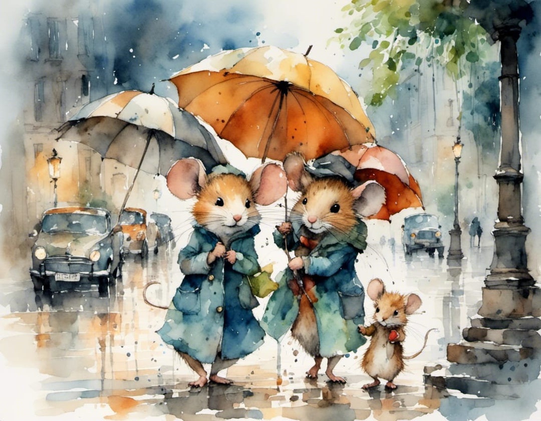 Digital Download Only ~ 4 Images of Cute Mice ~ Walking in the Rain - Etsy