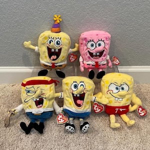 Ty Beanie Babies - Spongebob Squarepants - Birthday, Pinkpants, Captain, Bend It Like, Musclebob ...