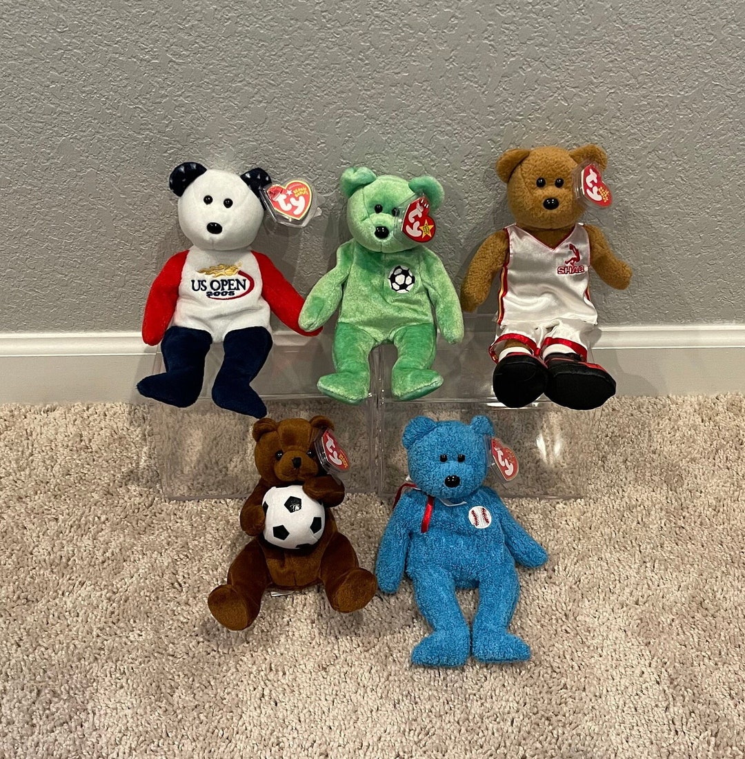 Ty Beanie Babies - Sports Bears - Smash (tennis), Kicks (soccer ...