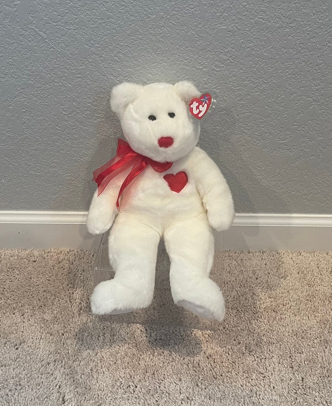 Ty Beanie Buddy large Valentino Red and White Valentine Heart Bear 14 ...