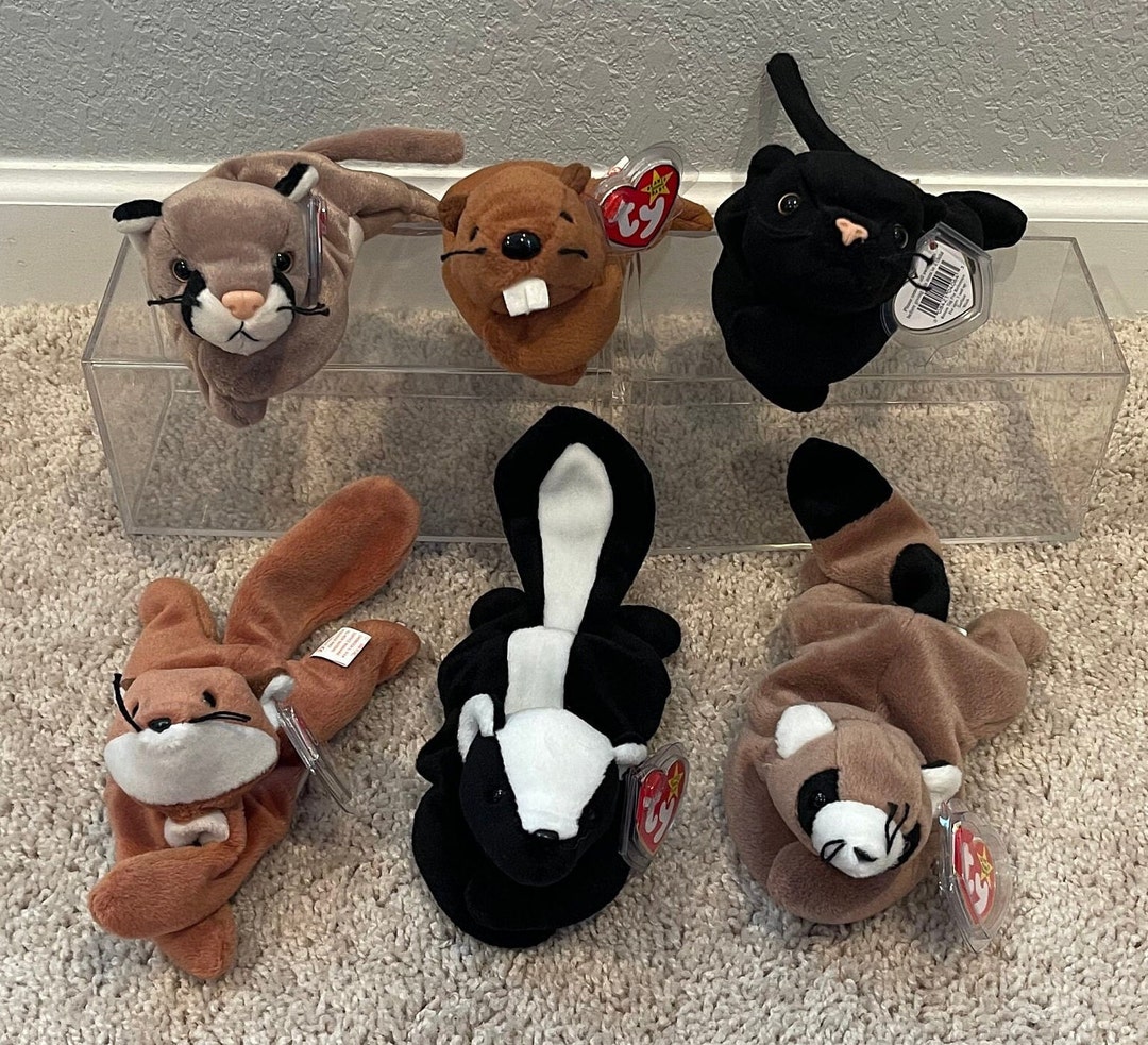 Ty Beanie Babies - Cougar, Beaver, Panther, Fox, Skunk, Raccoon ...