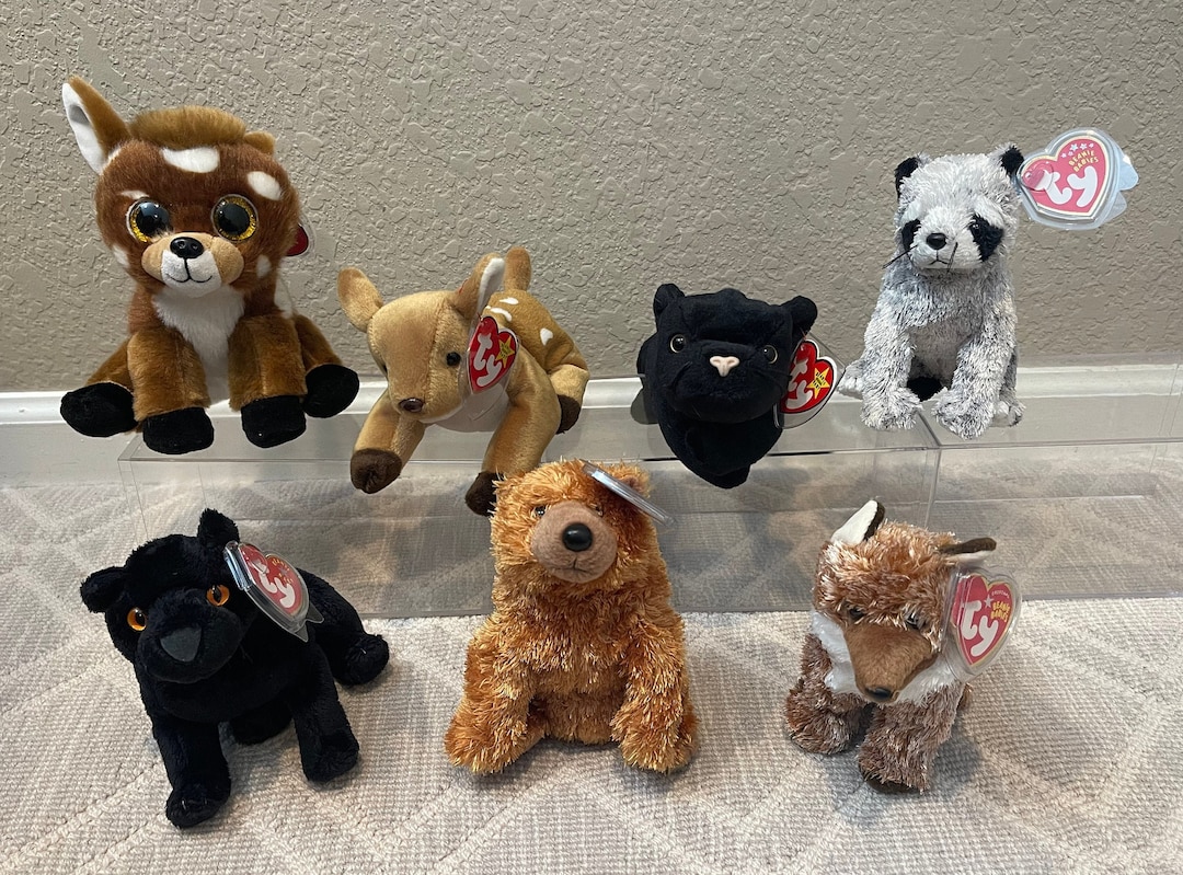 Ty Beanie Babies - Woodland - Deer, Panther, Raccoon, Wolf, Bear ...