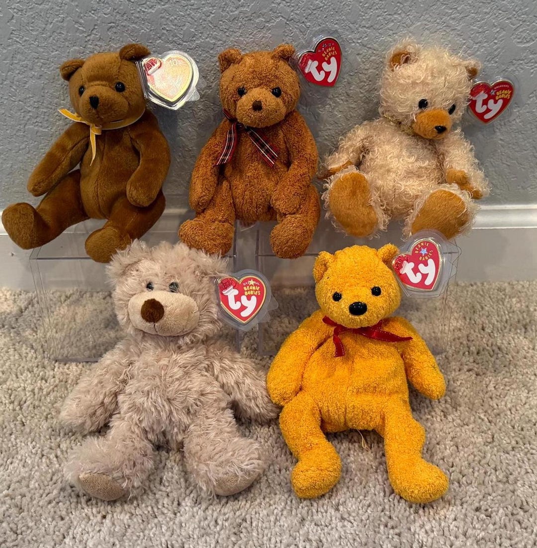 Ty Beanie Babies Brown Bears Sherwood, Woody, Curls, Busby, Poopsie ...
