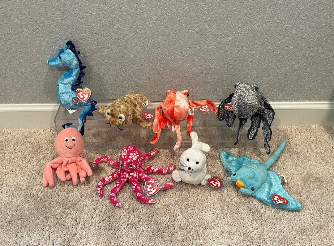 Ty Beanie Babies - Ocean - Seahorse, Seal, Octopus, Squid, Stingray ...