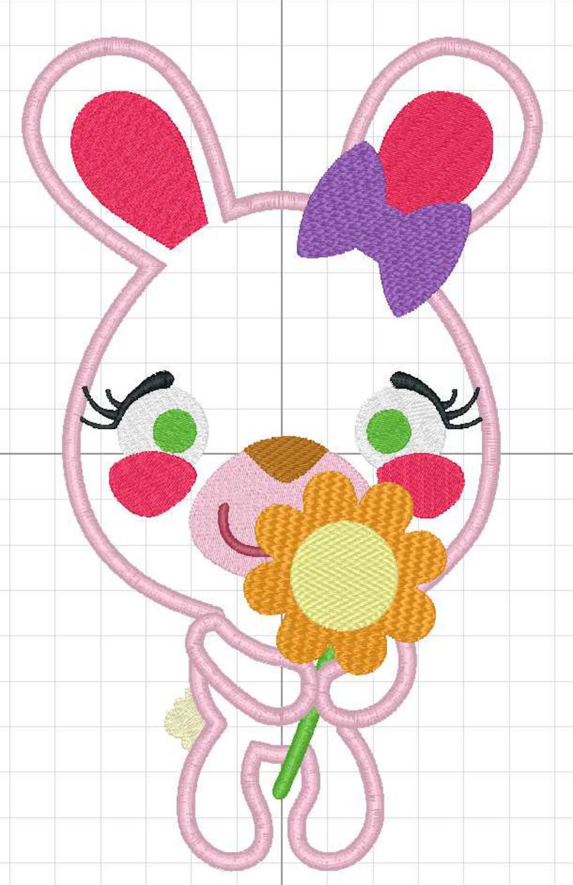 BUNNY with FLOWER Design For Machine Embroidery INSTANT | Etsy
