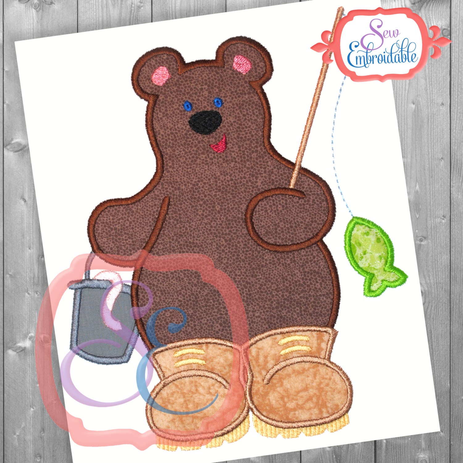 Gone Fishing Applique Design for Machine Embroidery INSTANT | Etsy