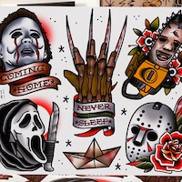 FRIDAY THE 13TH Traditional Tattoo Flash Sheet - Etsy