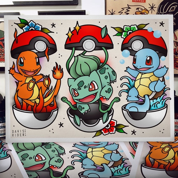 Pokemon Starters Tattoo Flash Art Print | Etsy