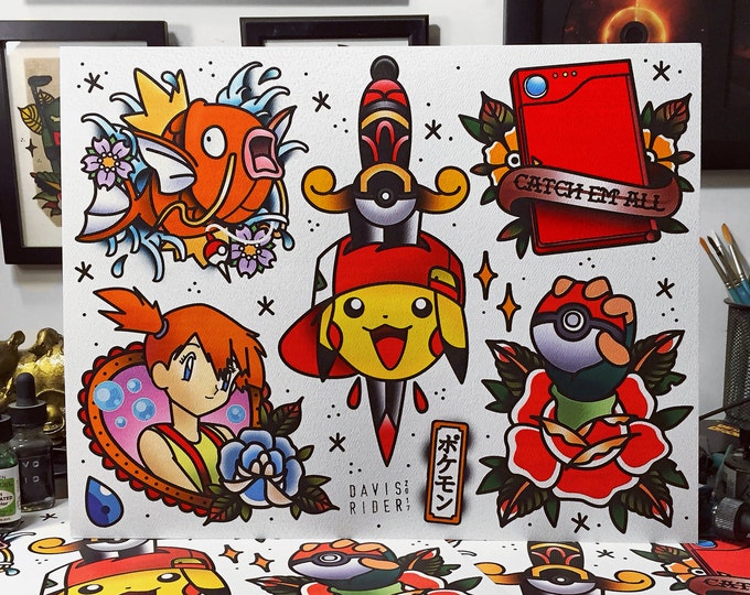 Pokemon Tattoo Flash Art Print - Etsy