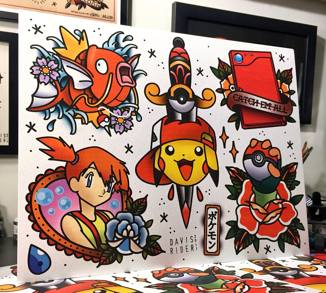 Pokemon Tattoo Flash Art Print | Etsy