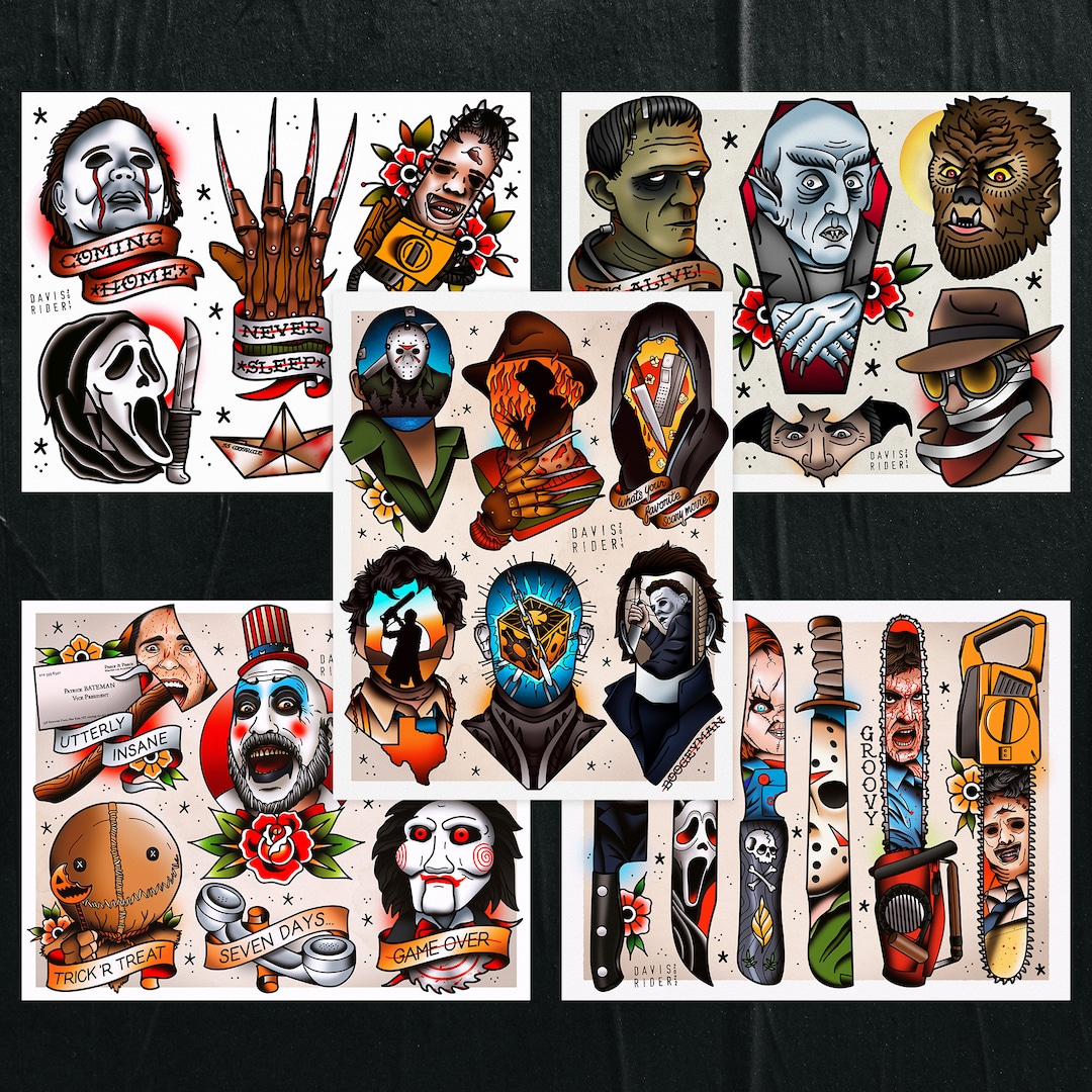 ULTIMATE HORROR Tattoo Flash Art Print Set - Etsy
