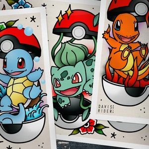 Pokemon Starters Tattoo Flash Art Print - Etsy