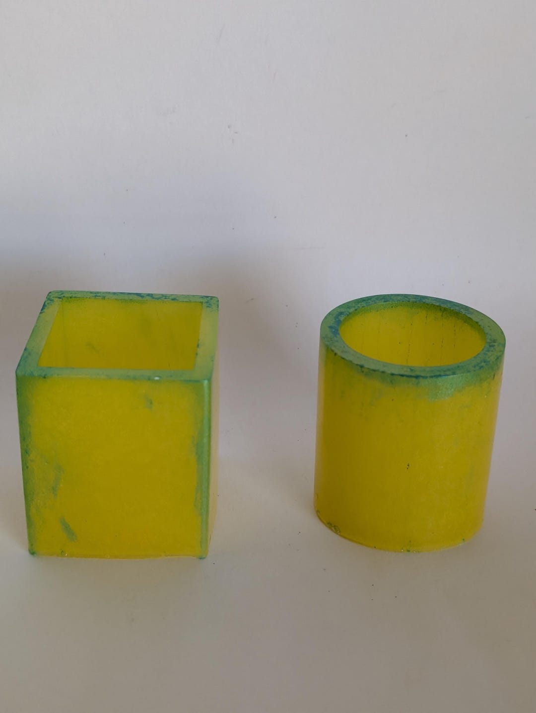 Yellow & Teal Matching Containers- Two Yellow Resin Containers - Etsy