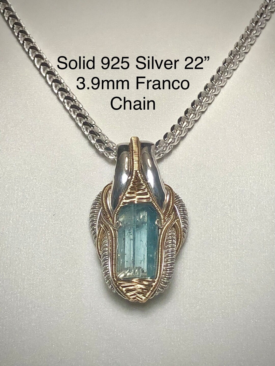 Vietnamese Aquamarine Crystal Pendant Necklace 21 Gram Wire Wrapped 925 ...