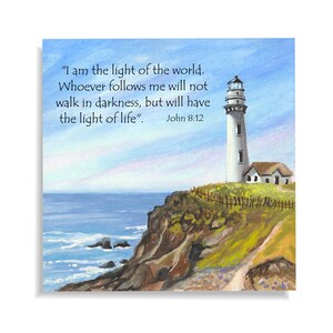 Bible Scripture Card Lighthouse Painting Art Print, Inspirational ...