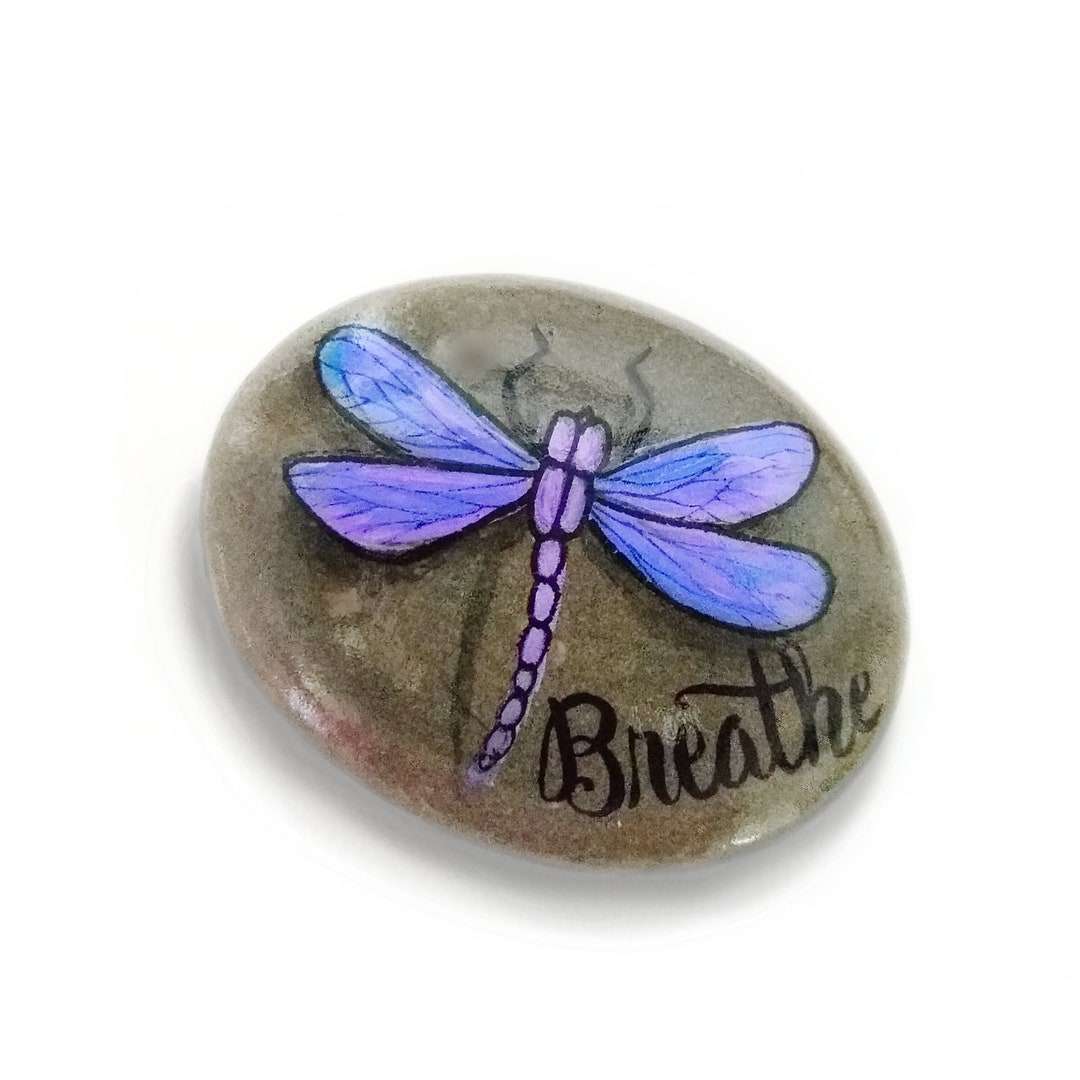 Painted Rock With Dragonfly, One Word Inspiration, Breathe ...