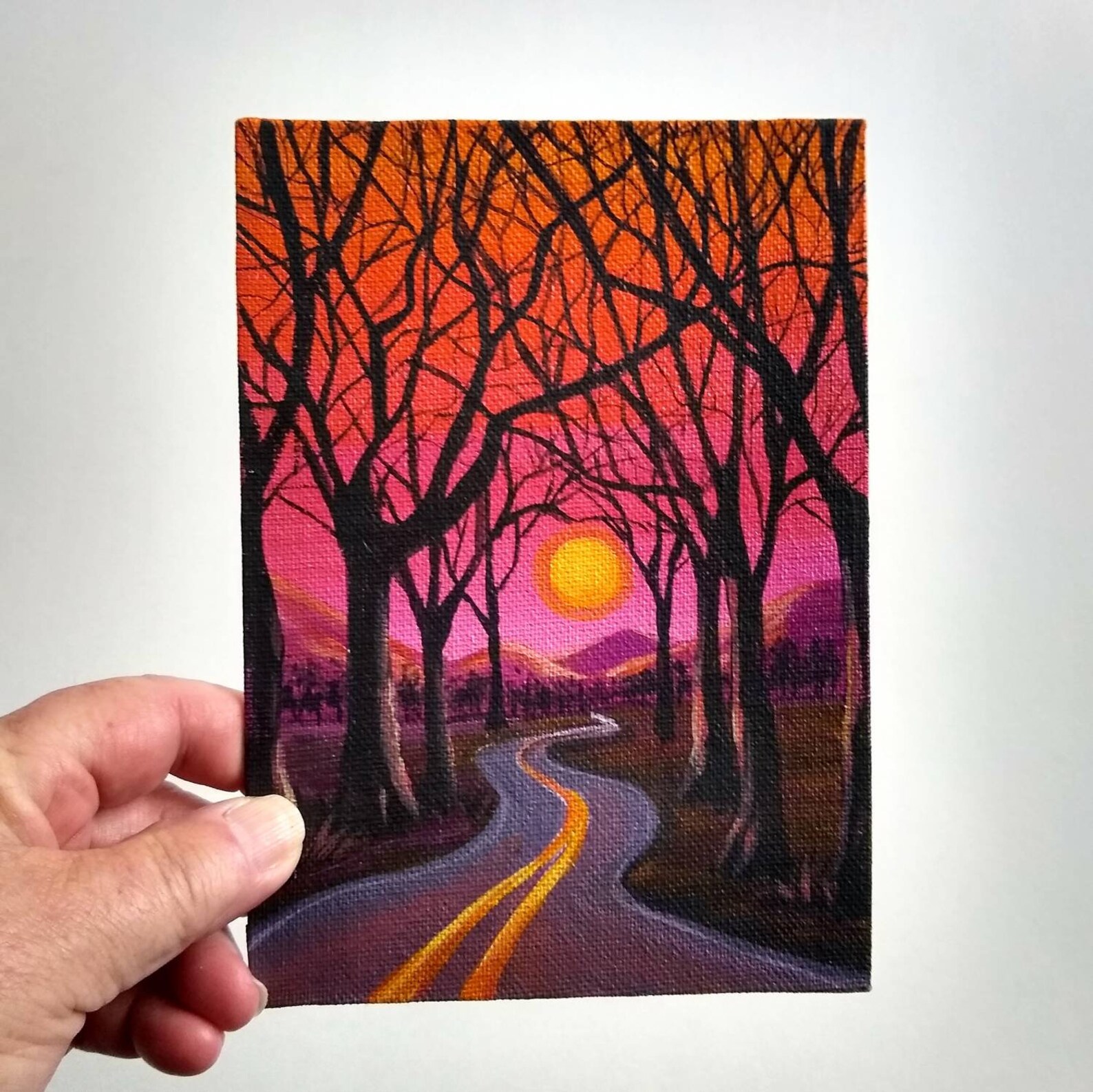 Original acrylic painting sunset road leading into the sunset | Etsy