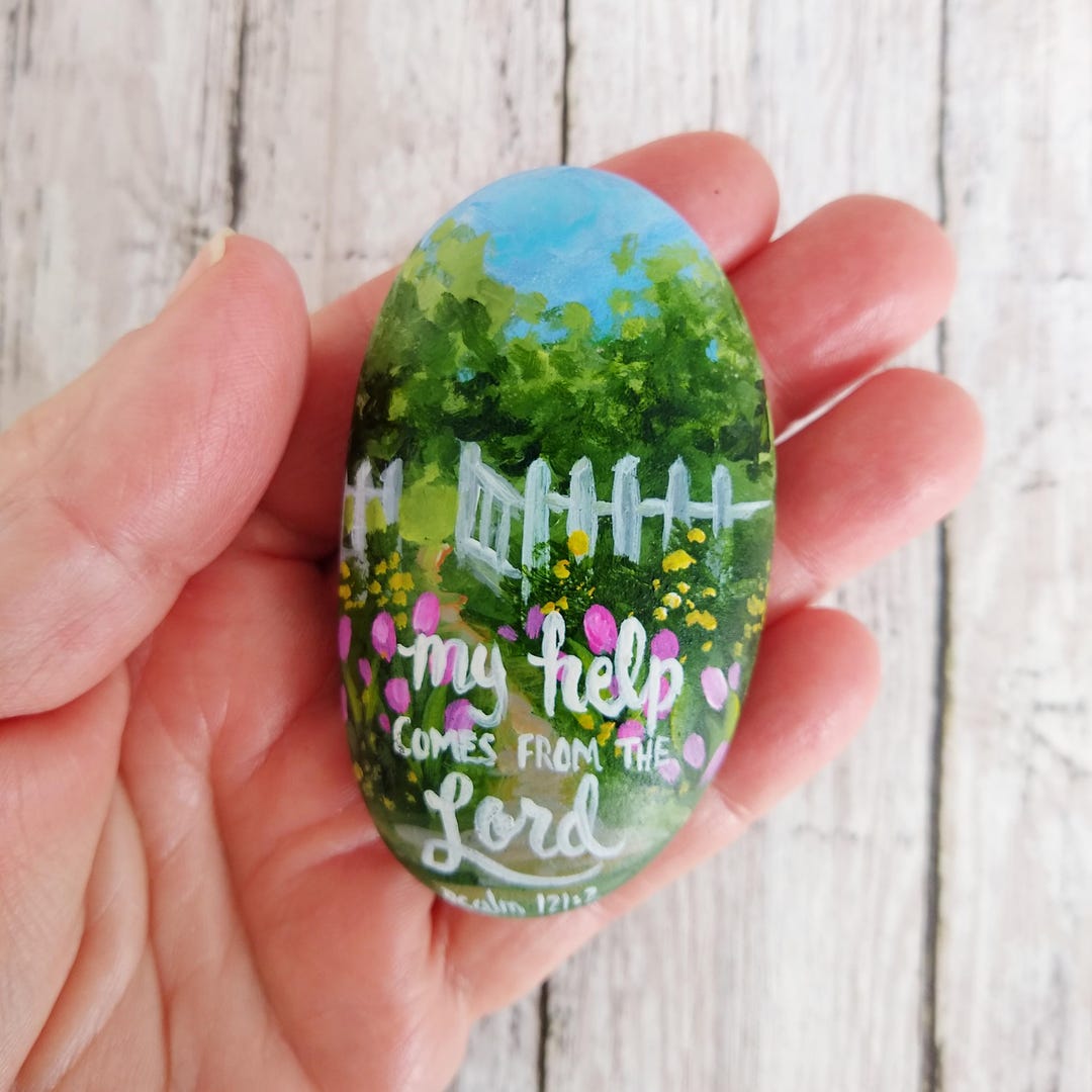 Hand Painted Scripture Rock, Pink Tulip Garden Religious Bible Verse ...