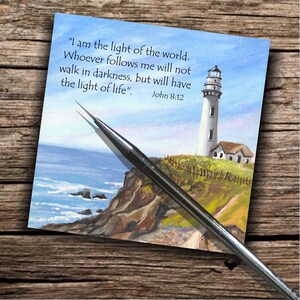 Bible Scripture Card Lighthouse Painting Art Print, Inspirational ...