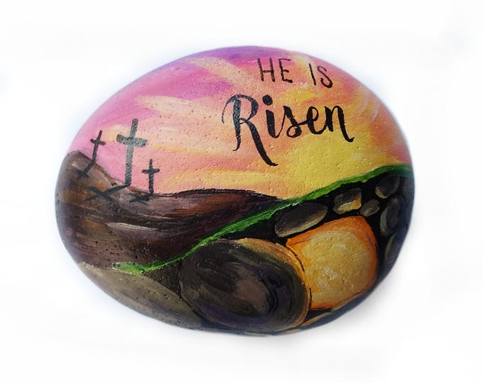 Hand Painted Scripture Rock, Christian Easter Home Decor, Jesus' Tomb ...