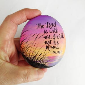 Hand Painted Scripture Rock, Pink and Purple Sunset Beach, Religious ...