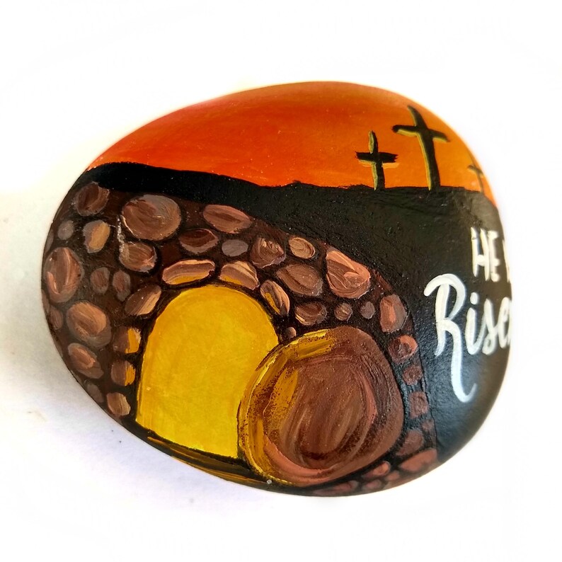 Hand Painted Scripture Rock, Christian Easter Home Decor, Jesus' Tomb ...