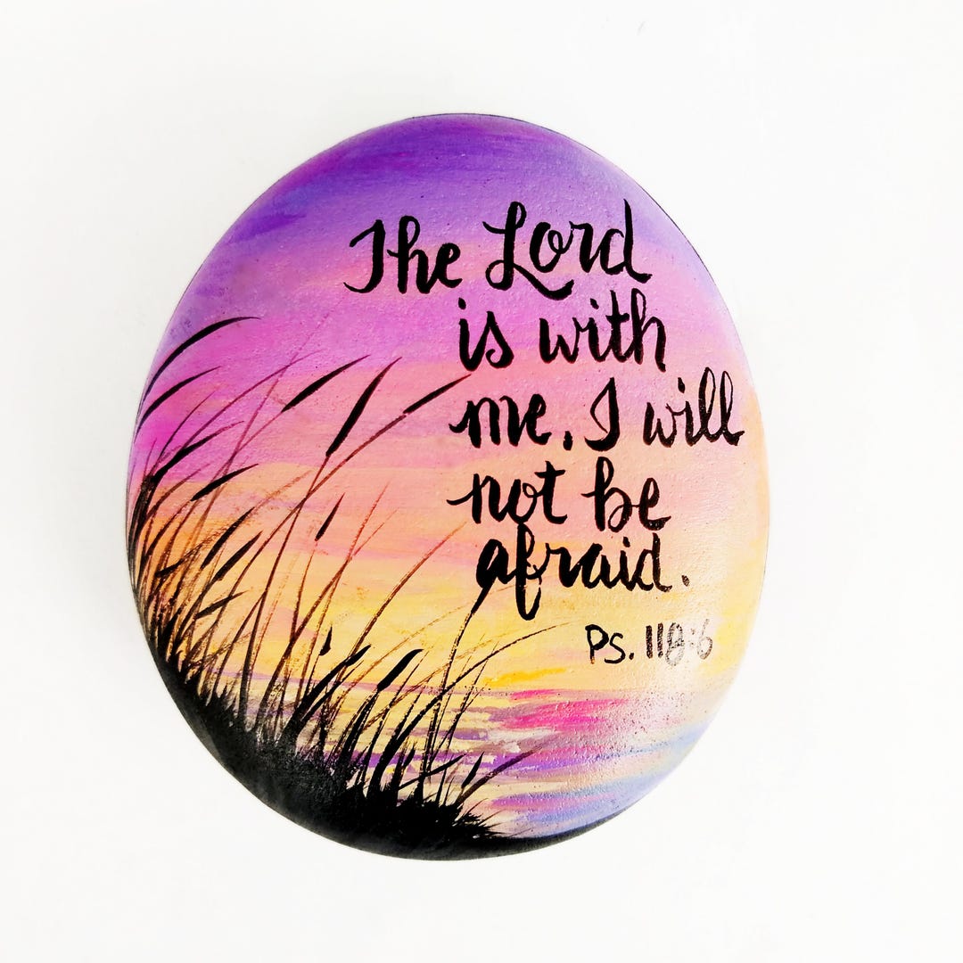 Hand Painted Scripture Rock, Pink and Purple Sunset Beach, Religious ...