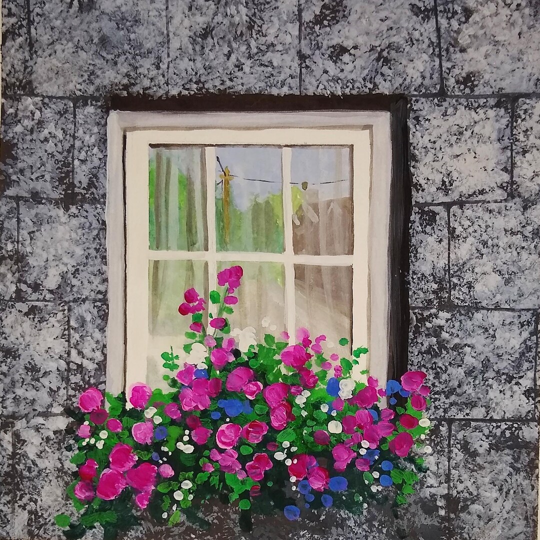Original Floral Painting Flower Box Window - 6-inch Hand Painted ...