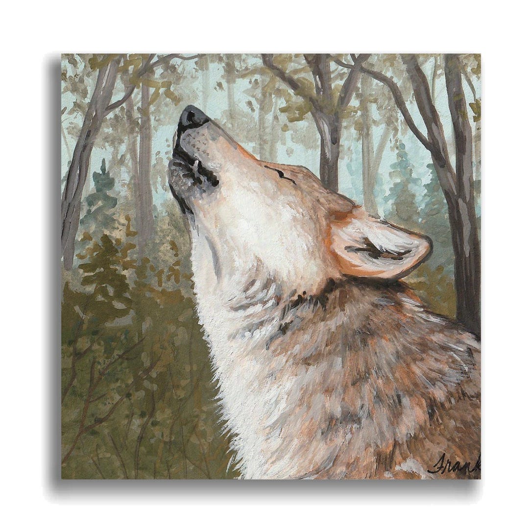 4 Mini Howling Wolf Painting Wall Art Home Decor PRINT From Hand ...