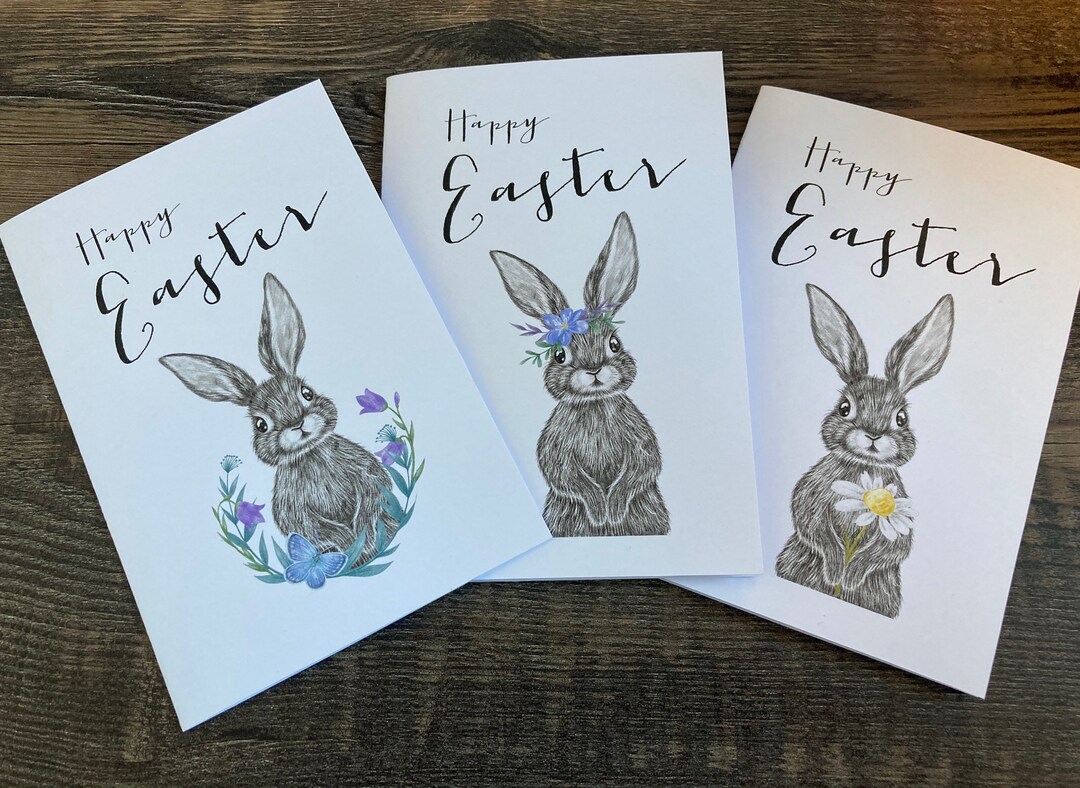 Pack 3 Handmade Easter Cards & Envelopes Happy Easter/easter Bunny ...